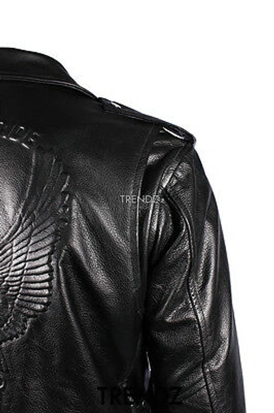 Pre-owned Smart Range Leather Men's Brando Eagle Black Cruiser Biker ...