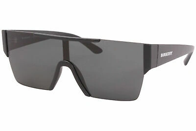 Pre-owned Burberry Be4291 346487 Sunglasses Men's Matte Black/grey Lenses Shield 38mm In Gray ...