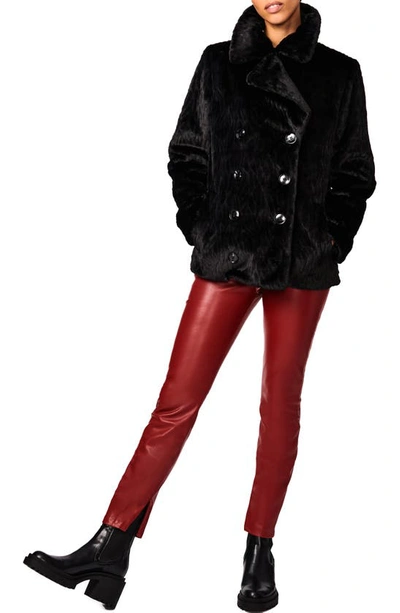 Bernardo Abstract Double Breasted Faux Fur Coat In Black | ModeSens