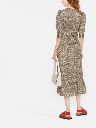 Sandro Enrika Floral Surplice Silk Dress In Beige | ModeSens