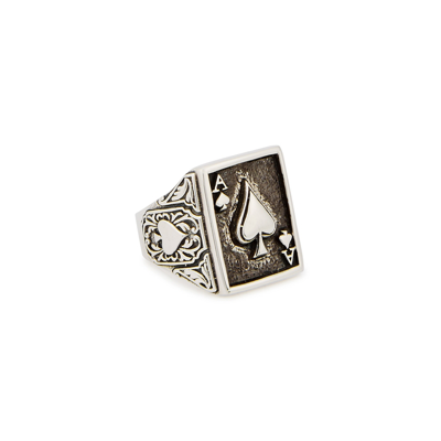 Clocks And Colours Aces High Engraved Sterling Silver Ring | ModeSens