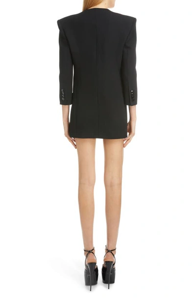 Saint Laurent Asymmetric Colorblock Wool Minidress In Noir Rouge Modesens