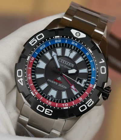 Pre-owned Citizen Promaster Gmt Diver Bj7128-59e Eco-drive Sapphire ...