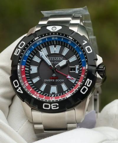 Pre-owned Citizen Promaster Gmt Diver Bj7128-59e Eco-drive Sapphire ...