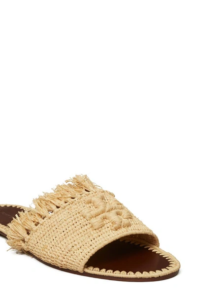 Tory Burch Eleanor Raffia Double T Slide Sandals In Natural | ModeSens