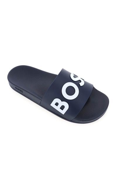 Hugo Boss Boss Boss Slippers With Logo In Blue | ModeSens