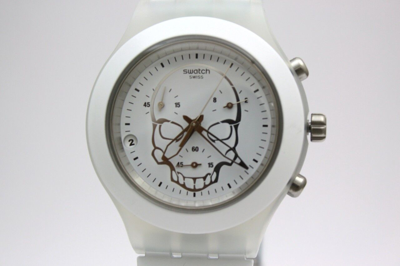Pre-owned Swatch Irony Chrono Full Blooded White Skull Date Watch 43mm ...
