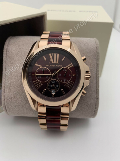 Pre-owned Michael Kors Mk6270 Bradshaw Chronograph Red Dial Red & Gold ...