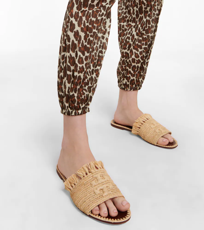 Tory Burch Eleanor Raffia Double T Slide Sandals In Natural | ModeSens