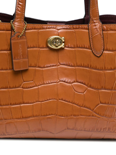 Coach Willow Croc-embossed Tote Bag In Brown | ModeSens