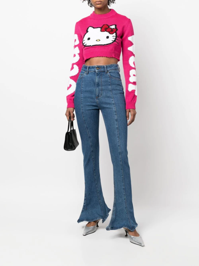 Gcds Fuxia Cropped Sweater In Wool Knit Blend With And Contrasting 3122