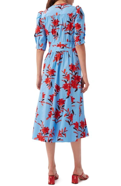 Dvf Melissa Puff Sleeve Floral Midi Dress In Argos Medium Sky Blue ...