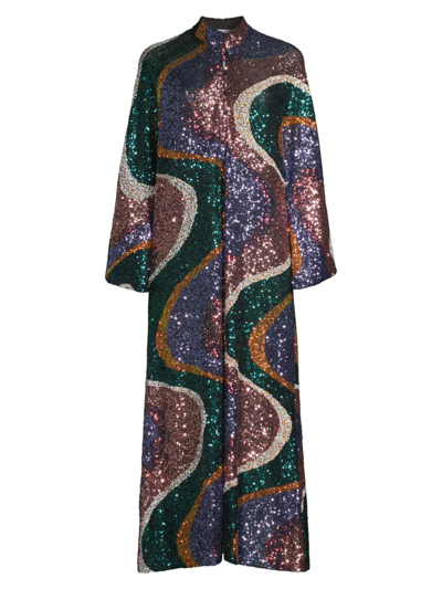 La Vie Style House Wave Sequined Maxi Caftan In Neutral | ModeSens