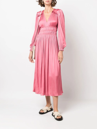 Maje Ruffle-detail Mid-length Satin Dress In Rosewood / | ModeSens