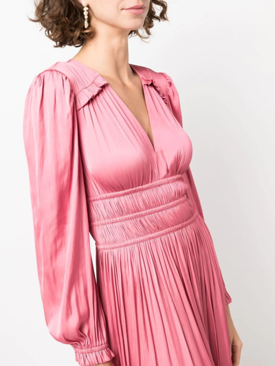 Maje Ruffle-detail Mid-length Satin Dress In Rosewood / | ModeSens