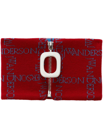 Jw Anderson Monogram-print Merino Neck Scarf In Red | ModeSens