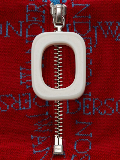 Jw Anderson Monogram-print Merino Neck Scarf In Red | ModeSens