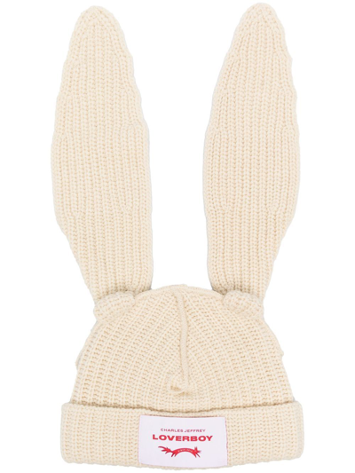Charles Jeffrey Loverboy Chunky Rabbit Ribbed-knit Beanie In White ...