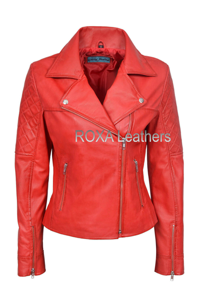 Pre-owned Roxa Leathers Roxa Urban Women's Genuine Lambskin Real Leather Jacket Red Design ...