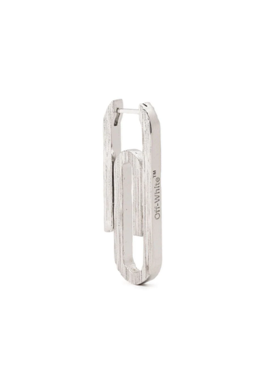 Off white Textured Paperclip Mono Earring In Silver ModeSens