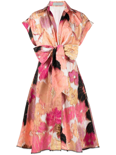 Silvia Tcherassi Womens Paloma Tie Front Floral Print Silk Dress In