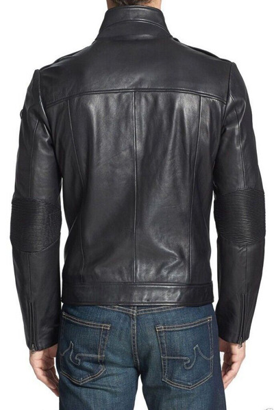 Pre-owned Handmade Men's Genuine Lambskin Leather Motorcycle Jacket Slim Fit Biker Jacket ...
