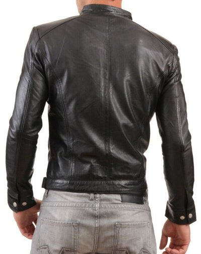 Pre-owned Handmade Men's Genuine Lambskin Leather Motorcycle Jacket Slim Fit Biker Jacket ...