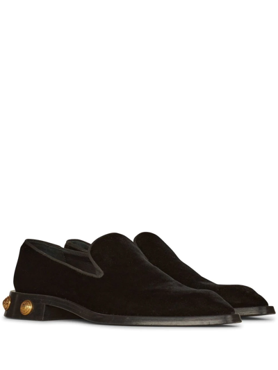Balmain Velvet Logo-button Loafers In New | ModeSens