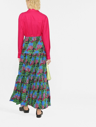 La Doublej Floral Print Tiered Maxi Dress In Green Modesens
