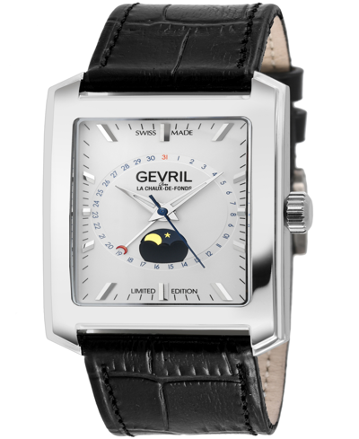Gevril Men's Manhattanhenge Swiss Automatic Italian Black Leather Strap ...