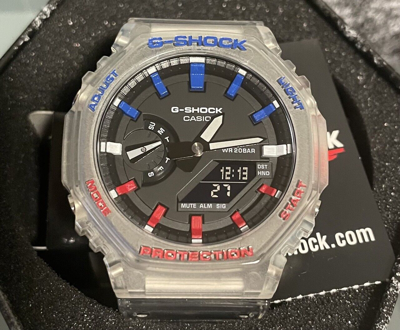 Pre-owned G-shock Custom Hand-painted Clear Red/white/blue Casio Ga2100 ...