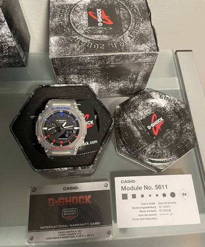 Pre-owned G-shock Custom Hand-painted Clear Red/white/blue Casio Ga2100 ...