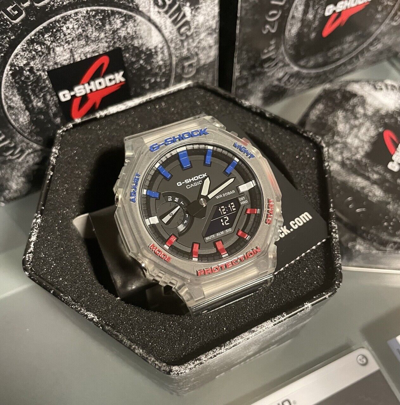 Pre-owned G-shock Custom Hand-painted Clear Red/white/blue Casio Ga2100 ...