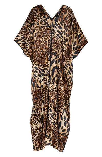 Natori Luxe Leopard Satin Caftan In Black Red Combo | ModeSens