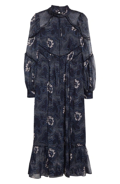 Ted Baker Deluna Ladder Trim Insert High Neck Midi Dress In Navy Modesens