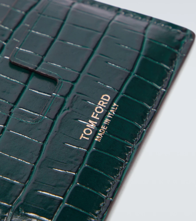 Tom Ford T Line Croc-effect Leather Card Holder In Blue | ModeSens