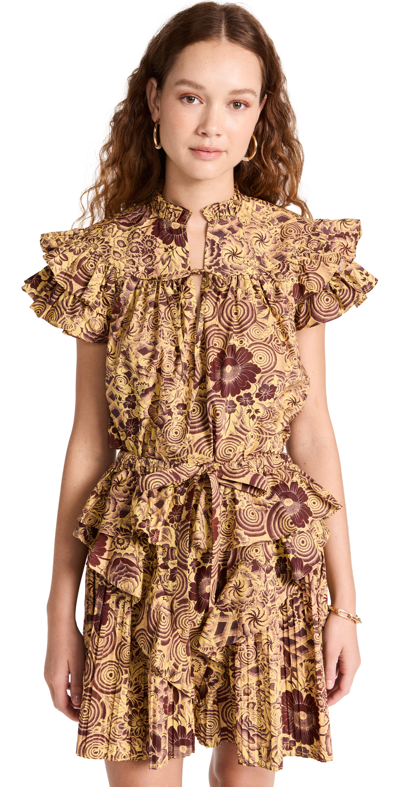 Ulla Johnson Letty Ruffled Printed Cotton-poplin Top In Amber | ModeSens