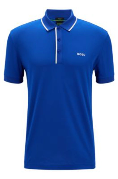 Hugo Boss Performance-stretch Polo Shirt With Glow Detail In Blue ...