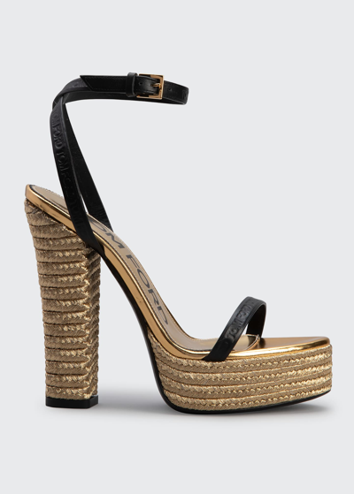 Tom Ford Metallic Rope Ankle Strap Platform Sandals In Black Modesens