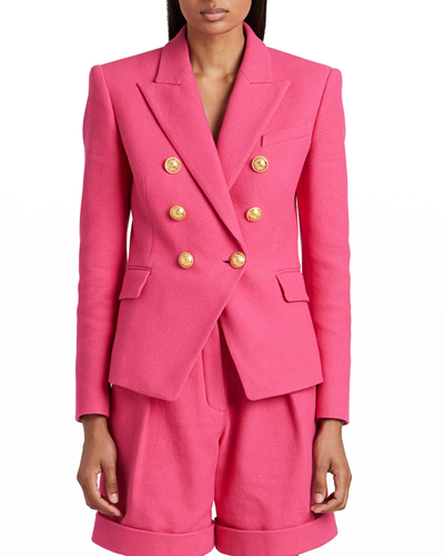 Balmain 6-button Cotton Pique Blazer In Fuchsia | ModeSens