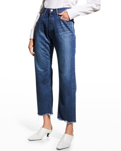 Moussy Vintage Capac Wide Straight Ankle Jeans With Frayed Hem In Denim ...