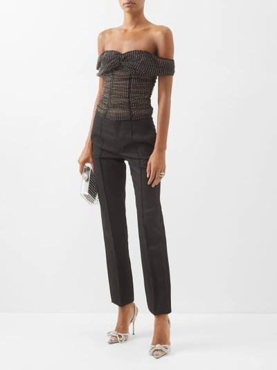 Self-portrait Crystal-embellished Off-the-shoulder Fishnet Top In Black ...