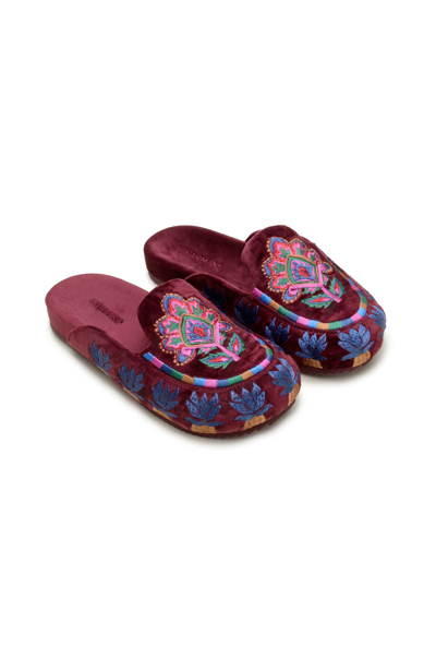 Farm Rio Burgundy Velvet Tapestry Clog Mule | ModeSens