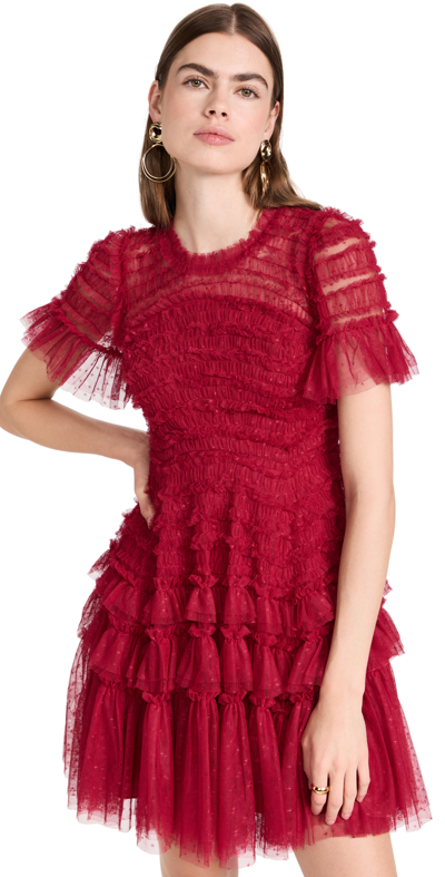 Needle & Thread Valentine Ruffle Micro Mini Dress In Deep Red | ModeSens