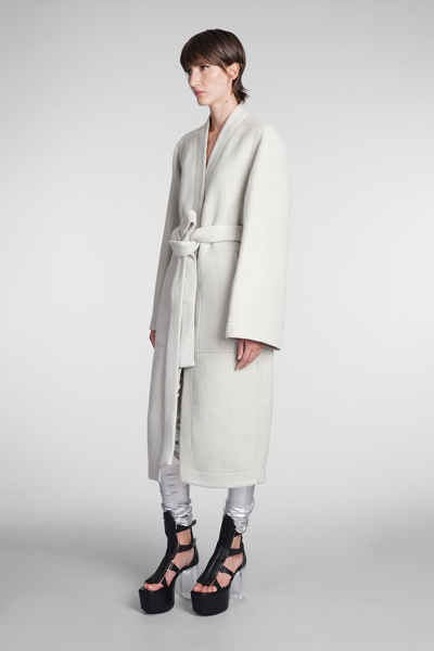 Rick Owens Dagger Robe Coat In Grey Wool In Pink | ModeSens