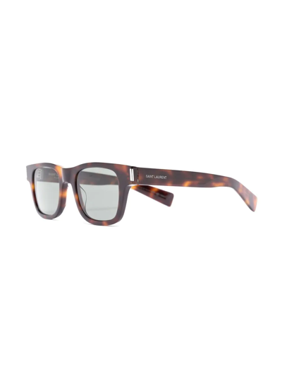 Saint Laurent Tortoiseshell Effect Square Frame Sunglasses In Braun