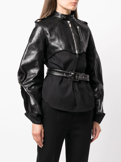 Comme Des Garçons Belted Cut-out Leather Jacket In Black | ModeSens