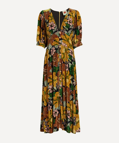 Farm Rio Garden Velvet Midi-dress In Multi | ModeSens