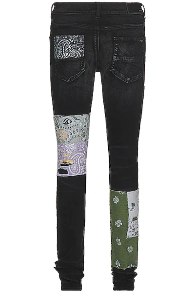 Amiri Bandana Patch Distressed Detail Denim Skinny Jeans In Black ...