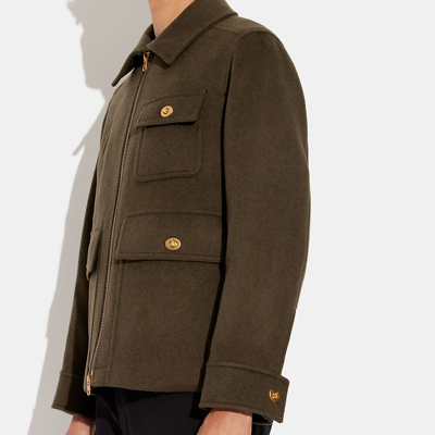 Coach Short Wool Coat In Green | ModeSens